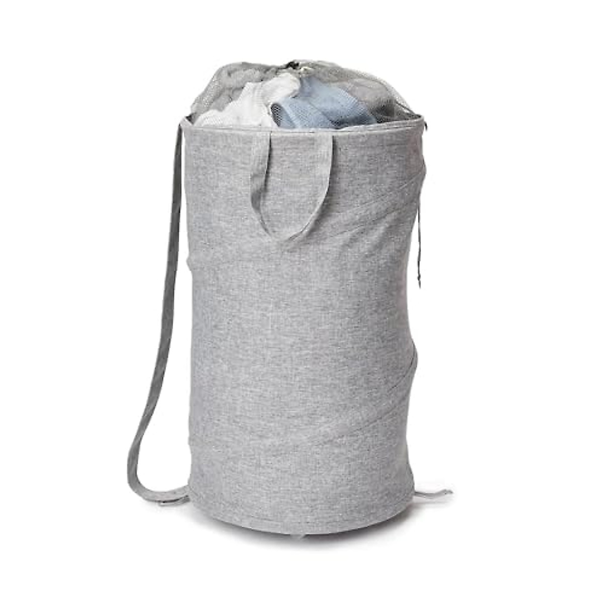 Pop Up Laundry Hamper Backpack Extra Large Round with Wheels, Shoulder Strap for Dorms, Apartments, Homes, and Travel