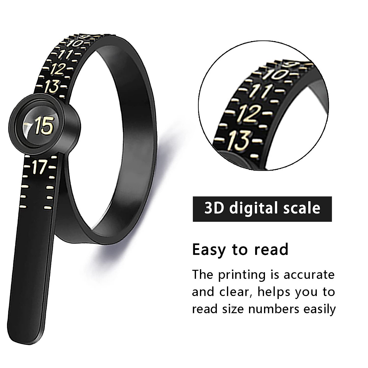 Ring Sizer Measuring Tool JRONGHE Reusable Finger Size Measuring Tape with Magnified Glass, Jewelry Sizing Tool 1-17 USA Rings Size