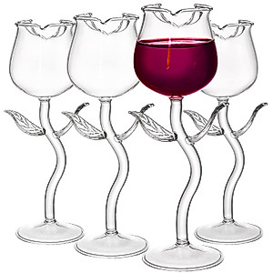 Mezchi Set of 4 Rose Cocktail Glass, Flower Red Wine Glass, Crystal Clear Rose Goblet Glasses, Stem Champagne Flutes Drinkware for Mother's Day Gift, Wedding, Party, Dinner, Birthday