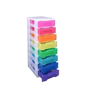 Really Useful Plastic Storage Box Storage Tower 8x7 Litre Clear Frame with Rainbow Drawers