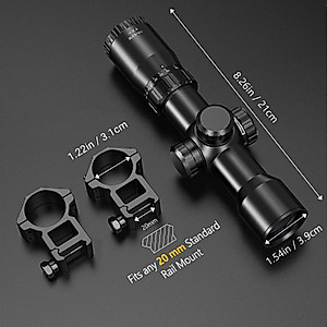 CVLIFE 1.5-5x32 Crossbow Scope, 20-100 Yards Ballistic Reticle, 300-450 FPS Red Green Illuminated Optic Crossbow Scope for Hunting