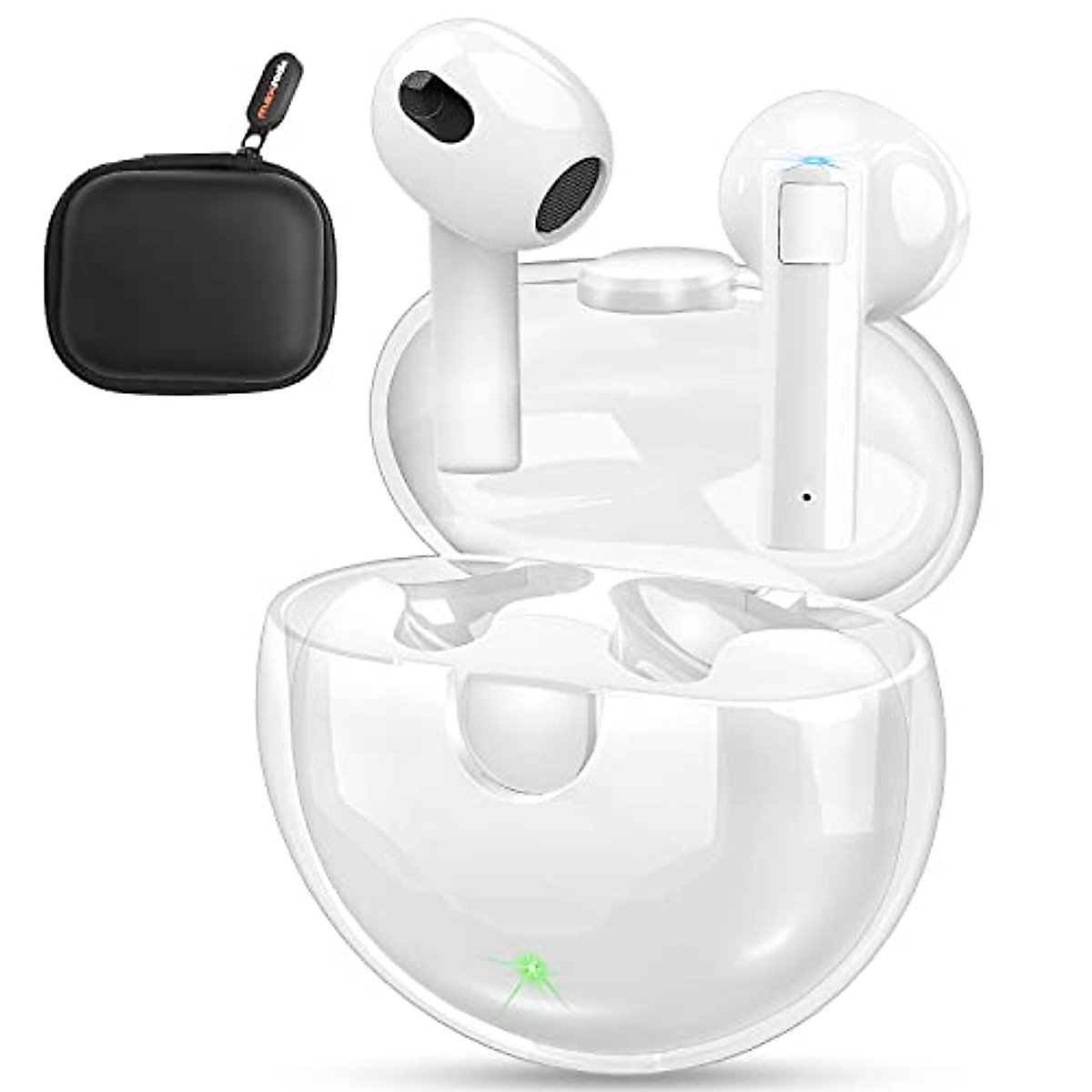 MAXROCK True Wireless Earbuds,TWS Bluetooth Headphones Stereo Powerful Sound TWS Earphones,30H Playtime,Sweat Proof Dual Bluetooth 5.2 Headset with Built-in Mic for Sports,Transparency Black (White)