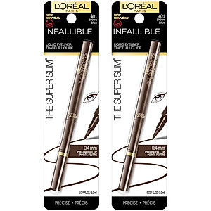 L'Oreal Paris Makeup Infallible Super Slim Long-Lasting Liquid Eyeliner, Ultra-Fine Felt Tip, Quick Drying Formula, Glides on Smoothly, Brown, Pack of 2