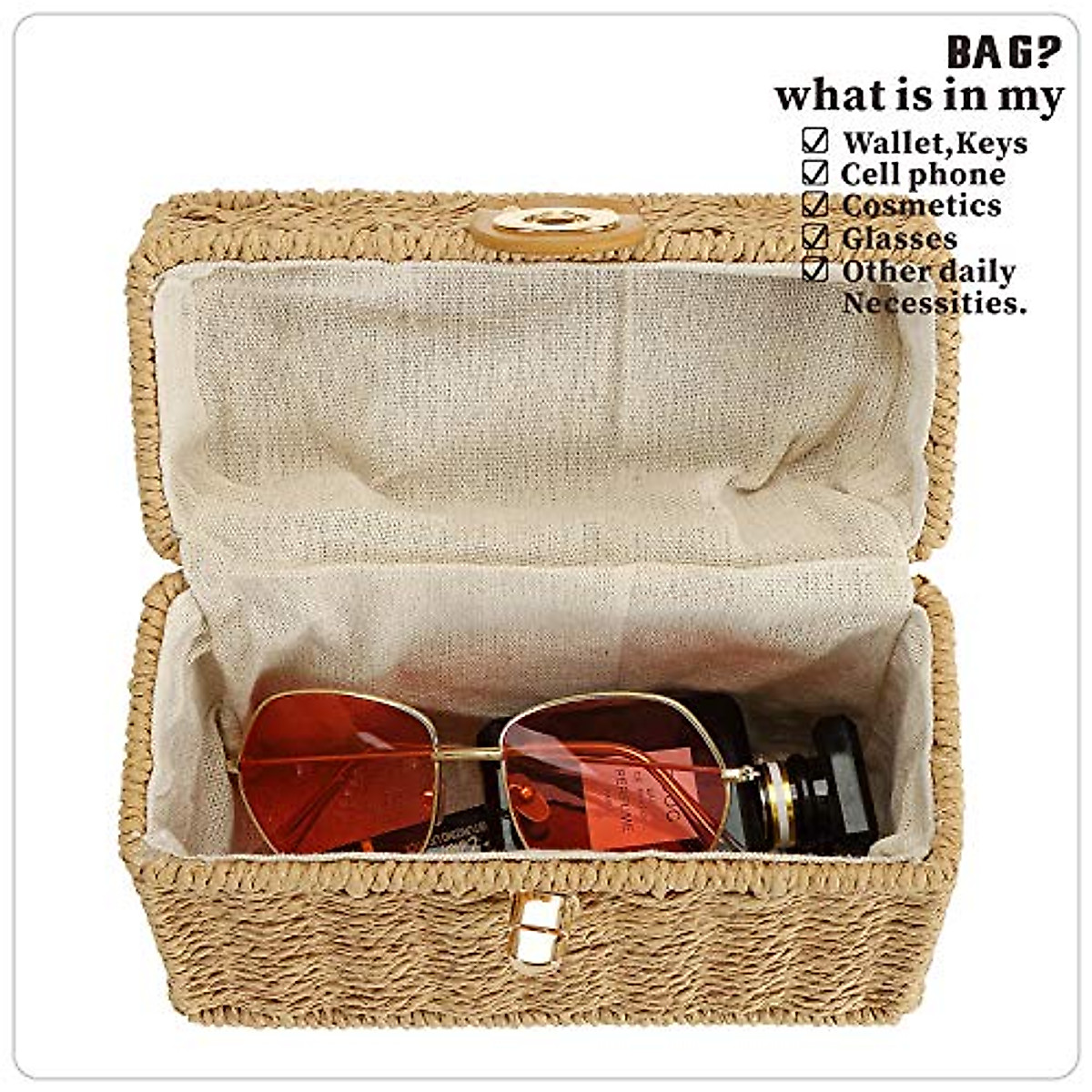 So'each Women's Handbag Wicker Square Crossbody Rattan Bag Boho Crossbody Bag Beige