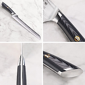 Cangshan NAKA Series 503060 X-7 Steel Forged 9-inch Offset Bread Knife with Sheath