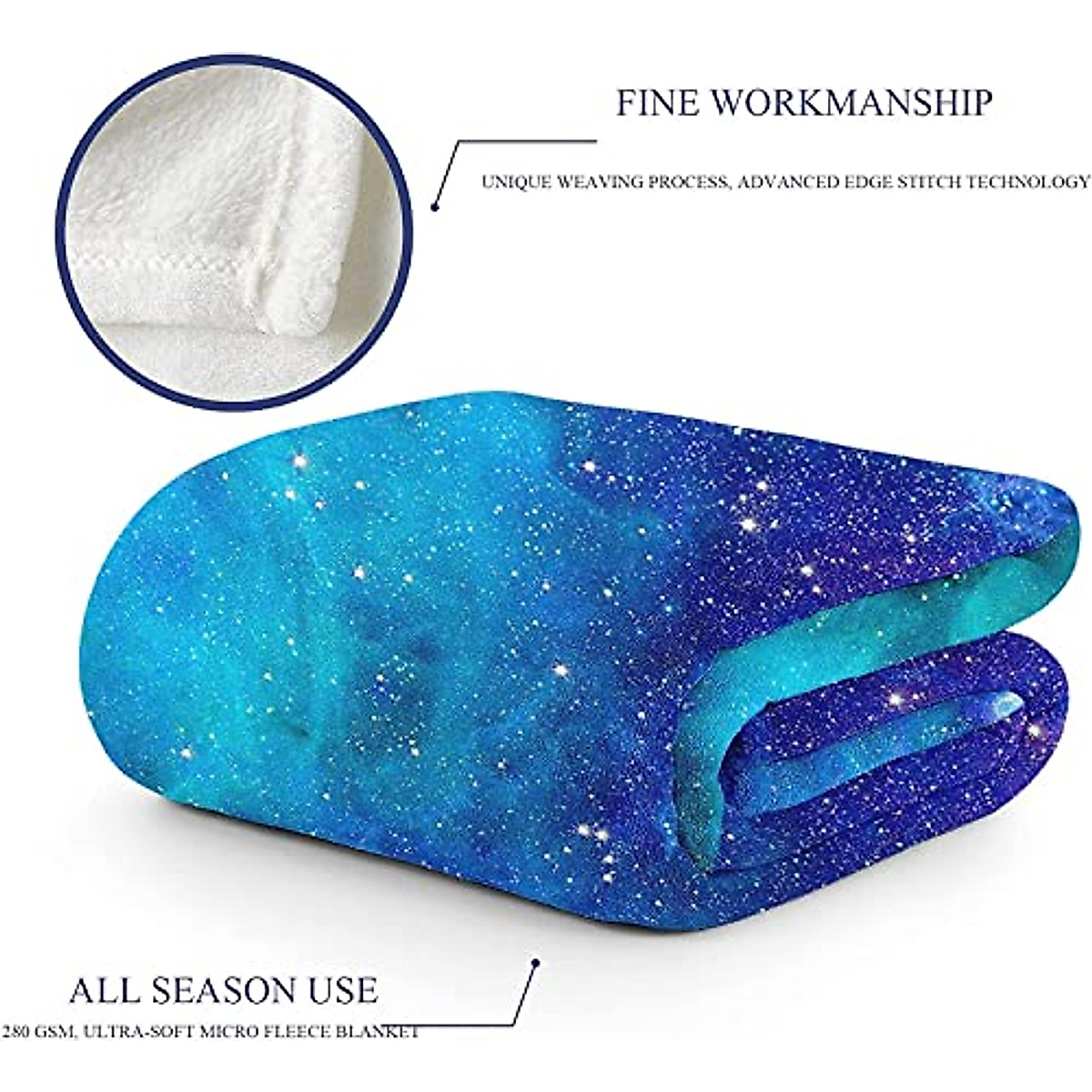Space Galaxy Blanket, Soft Warm Fuzzy Fleece Plush Blanket 60''x50'', Smooth Cozy Flannel Throw Blanket for Bed/Couch/Office/Camping