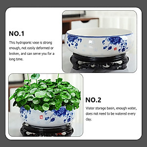 Happyyami House Plants Indoors Live Blue and White Floral Planter Flower Pot with Stand Orchid Pots Bonsai Holder Flower Bowl Garden Decorations for Garden Landscape Office House Plants