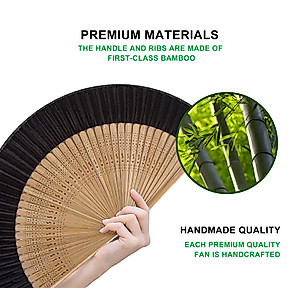Amajiji 8.27"(21cm) Hand Held Bamboo Silk Folding Fan Hand Fan,Chinese/Japanese Charming Elegant Vintage Retro Style,Women Ladys Girls Best Gifts (Sexy Bamboo)