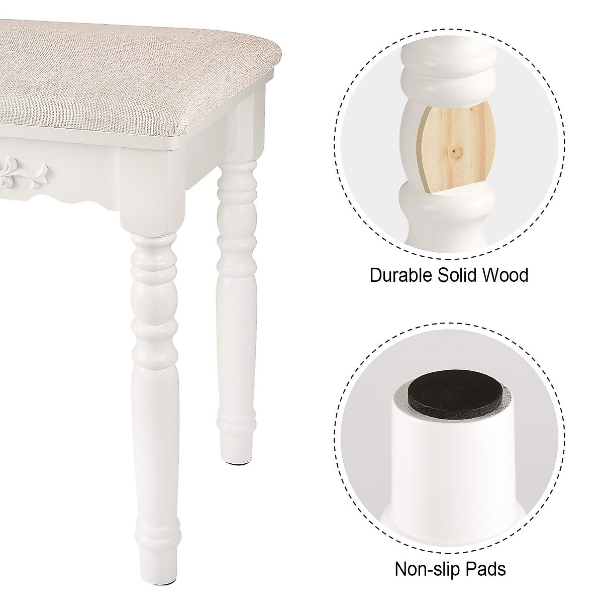 URFORESTIC Vanity Stool, Modern Makeup Dressing Stool with Concave Seat Surface,Capacity 300lb, Easy Assembly (White)