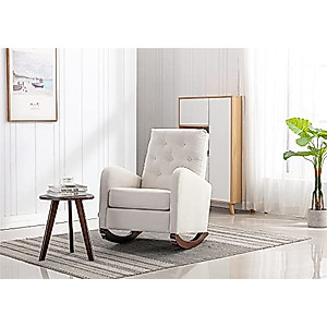 Rocking Chair Modern,Upholstered Glider Rocker Chair for Nursery,Comfy Armchair with Side Pocket for Living Room (White)