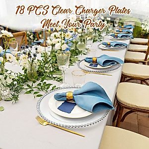 18 Pcs Plastic Beaded Charger Plates 13 Inch Round Dinner Chargers Silver Bead Charger for Dinner Plates Clear Service Plates for Wedding Birthday Party Events Bridal Shower Dinner Tabletop Decoration