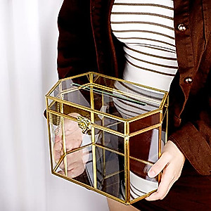 ELLDOO Wedding Glass Card Box with Slot, Vintage Glass Lidded Box Terrarium Box Display Box Glass Gift Gold Box for Wedding Reception Anniversary Shower Birthday Party Wishing Well