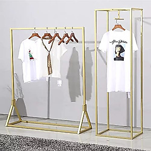 MDEPYCO Simple Fashion Metal Garment Rack,Commercial Grade Heavy Duty Clothing Display Racks,Entryway Organizer Storage Clothes Shelves (71" L, Gold)