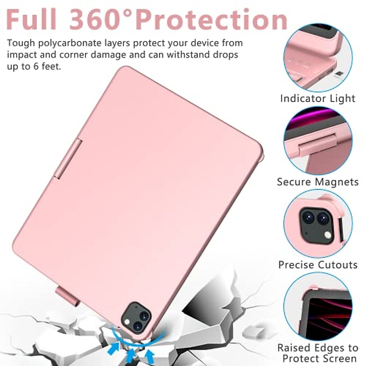 iPad Pro 11 inch Case with Keyboard, iPad Air 5/Air 4 10.9 inch Keyboard Case with Trackpad, Keyboard Case for iPad Air 5/Air 4 and iPad Pro 1-4 Gen, Backlit 10 Color & 360 Screen Rotation - Rose Gold