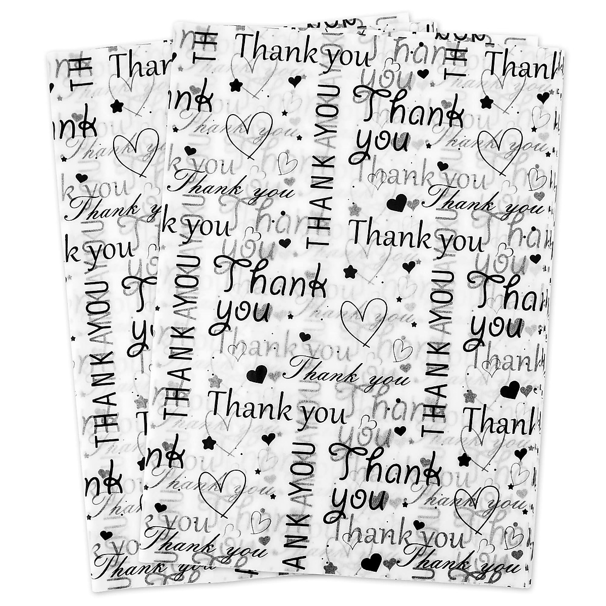 Hi Sasara 100 Sheets Thank You Tissue Paper Bulk,Thank You Tissue Paper for Small Business,Packaging Tissue Paper for Gift Bags,Thank You Packaging Tissue Paper,14 x 20 Inch (Black)