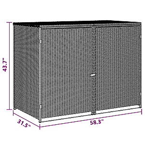 vidaXL Double Wheelie Bin Shed with Lid and Lockable Doors, Outdoor Garbage Bin Storage Shed, Weather-Resistant Sturdy Construction, Poly Rattan 31.5"x58.3"x43.7" Black