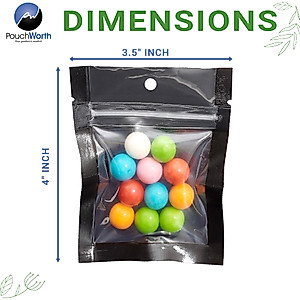 PouchWorth 100 Pack 3.5"x4.5" Mylar Clear/Black Nylon Resealable Flat Bags Heat Seal Zipper Lock Reusable Storage Pouches for Zip Food Storage Lock Packaging with Tear Notches