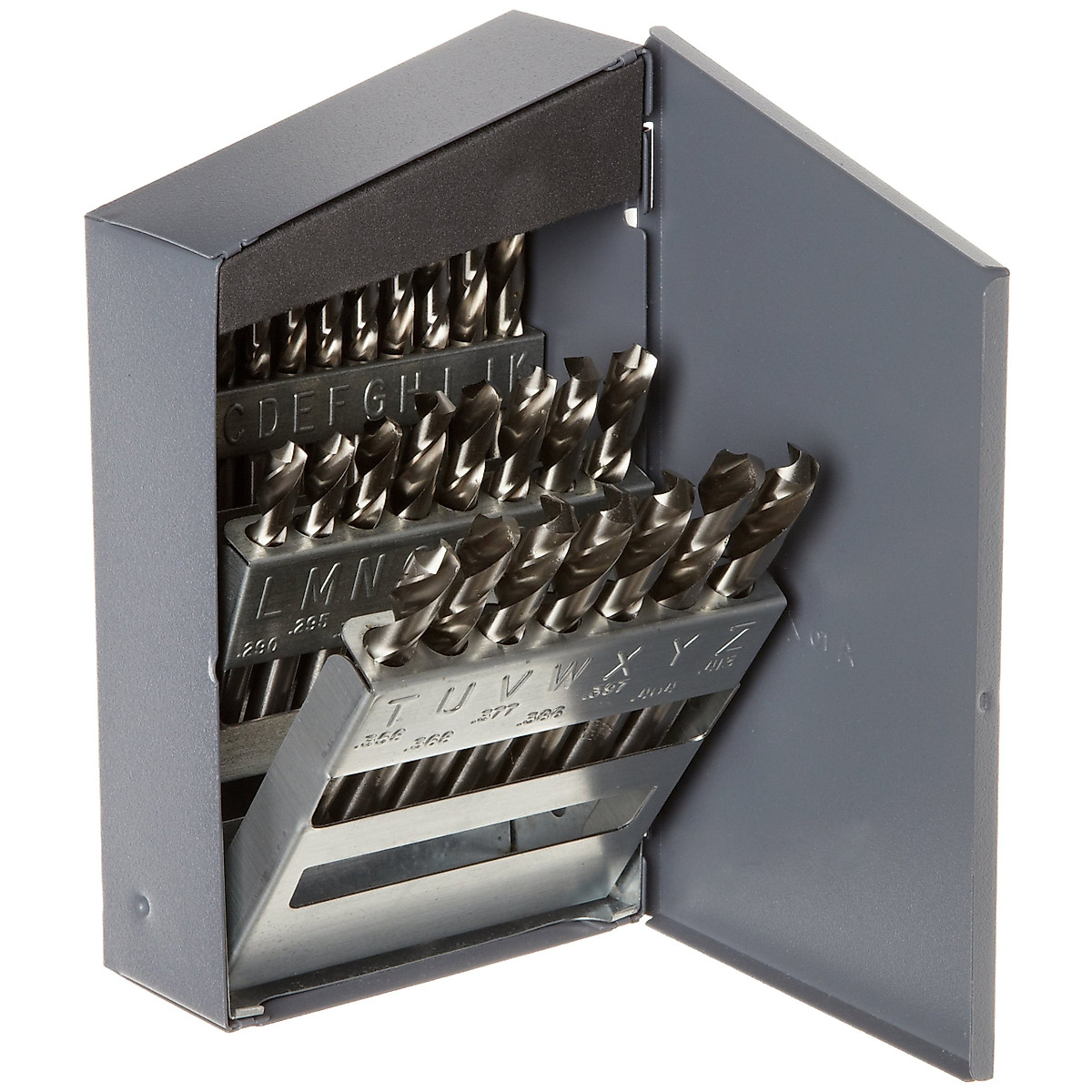 Chicago Latrobe 69901 157 Series High-Speed Steel Short Length Drill Bit Set with Metal Case, Bright Finish, 118 Degree Conventional Point, Letter Size, 26-piece, A - Z
