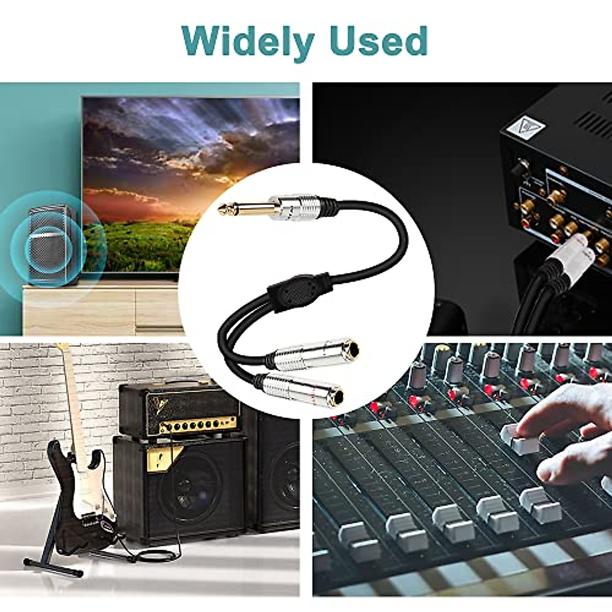 XMSJSIY 6.35mm TS Guitar Signal Audio Y Splitter Cable, 1/4" Male to Dual Mono 1/4" Female Adapter with Gold-Plated OFC HiFi TS Speaker Headphone Extension Cable-0.5M/1.6FT