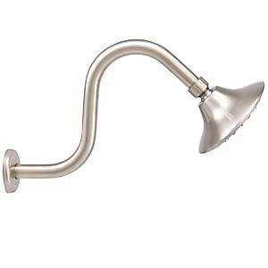 Westbrass CO563-07 5" Round Thin 5-Function Adjustable Spray Shower Head with 8" S-Shaped Wall Mount Shower Arm, Satin Nickel