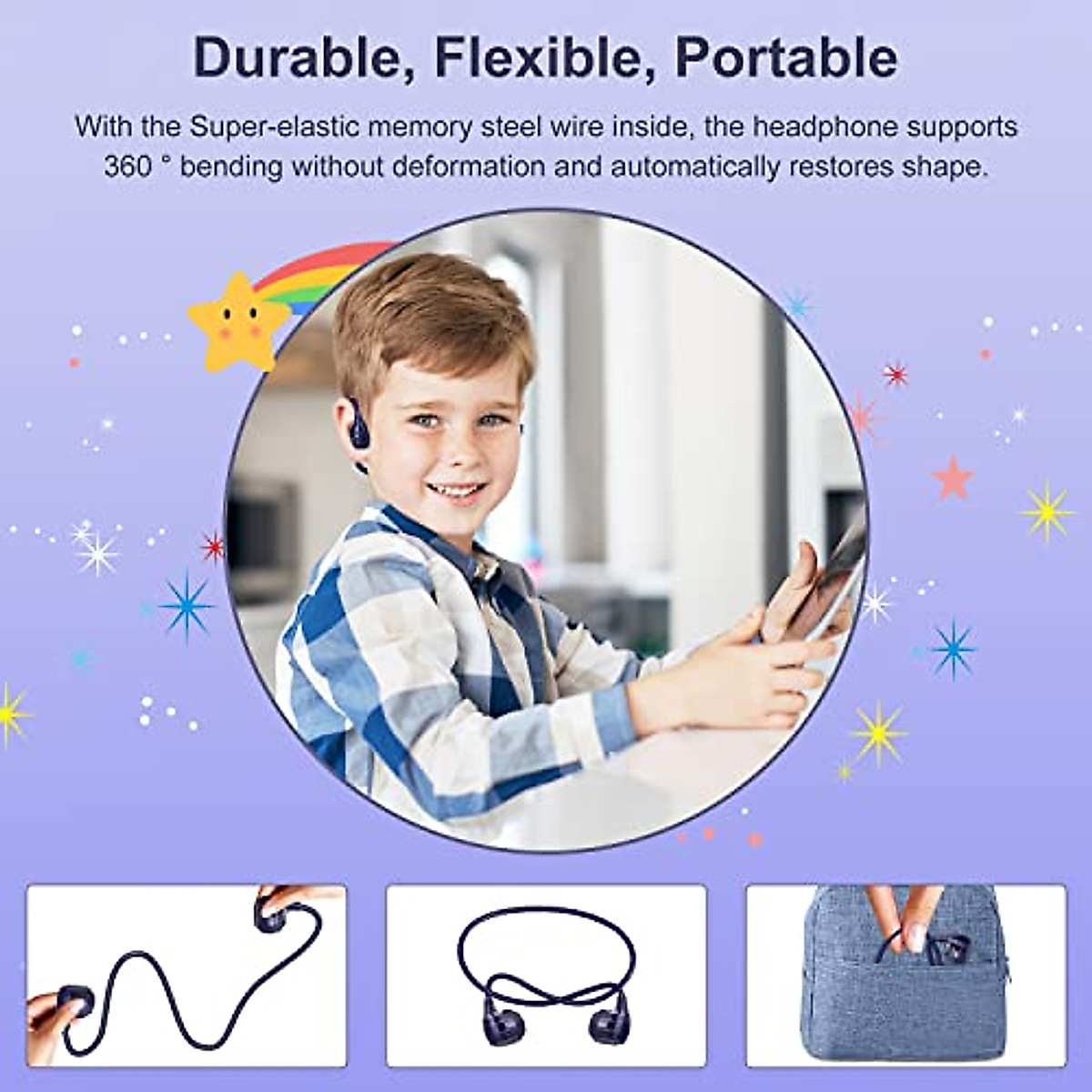 Friencity Kids Headphones, Child-Friendly Open Ear Wireless Headphones, 13g Ultra-Light Portable Latest Bluetooth 5.3 Headset w/Mic for Anybody, Comfort Perfect for Sports Study Kindle Phone Tablet