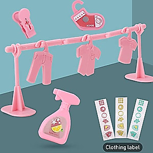 Children's Mini Washing Machine Toy Manual Roller Toy Electric Girl Play House with Clothes, Detergent (Pink Washing Machine)