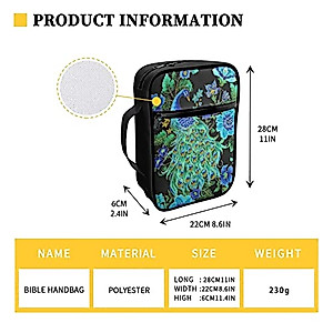 Tongluoye Green Peacock Bible Book Cover for Women Stylish Large Size Bible Case with Handle and Zip Pockets Portable Tote Crossbody Backpack Handbag Bag for Study Items Daily Use Gifts for Girls