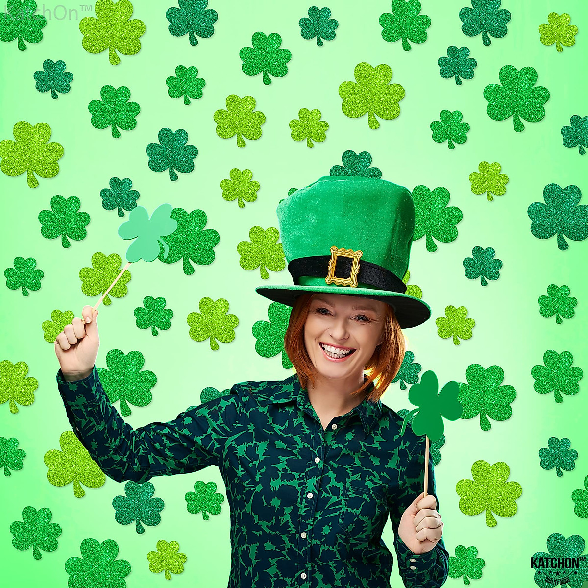 45 Pieces, Shamrock Cutouts for Shamrock Decorations - Green Glitter, St Patricks Day Cutouts | St Patricks Day Decorations, St. Patricks Day Bulletin Board Decorations | St Patricks Day Wall Decor