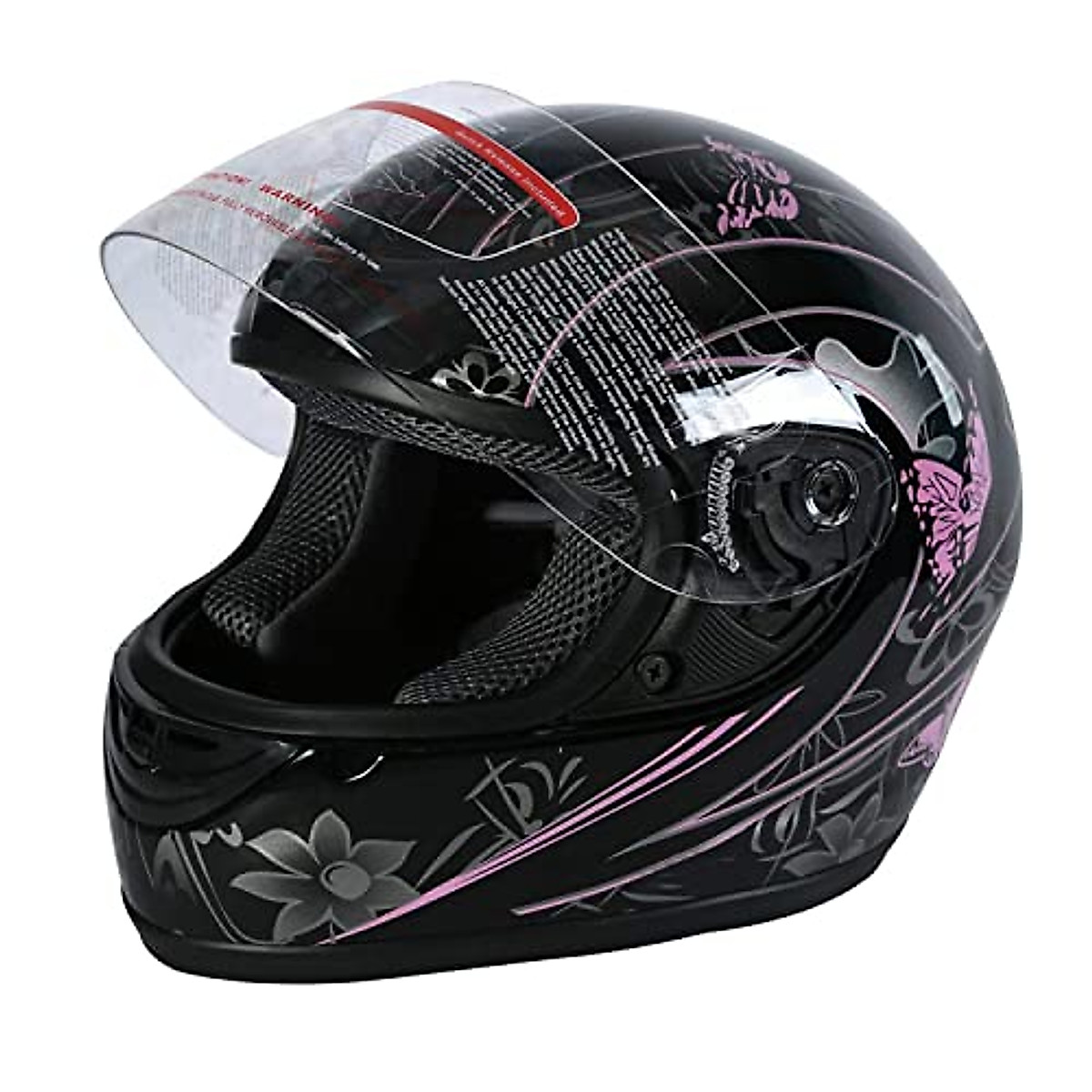 TCT-MOTORPARTS Motorcycle Motocross Flip Up Helmet Full Face DOT Helmet Pink Black Butterfly Full Face Street Sport for Women Men (Small)