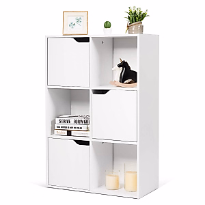 Giantex 6-Cube Storage Organizer, Storage Cabinet with 3 Open Cubes and 3 Cabinets, Free Standing Wooden Cubby Bookcase, Compartment Units for Home Office, 3-Tier Bookshelf for Books, Toys (White)