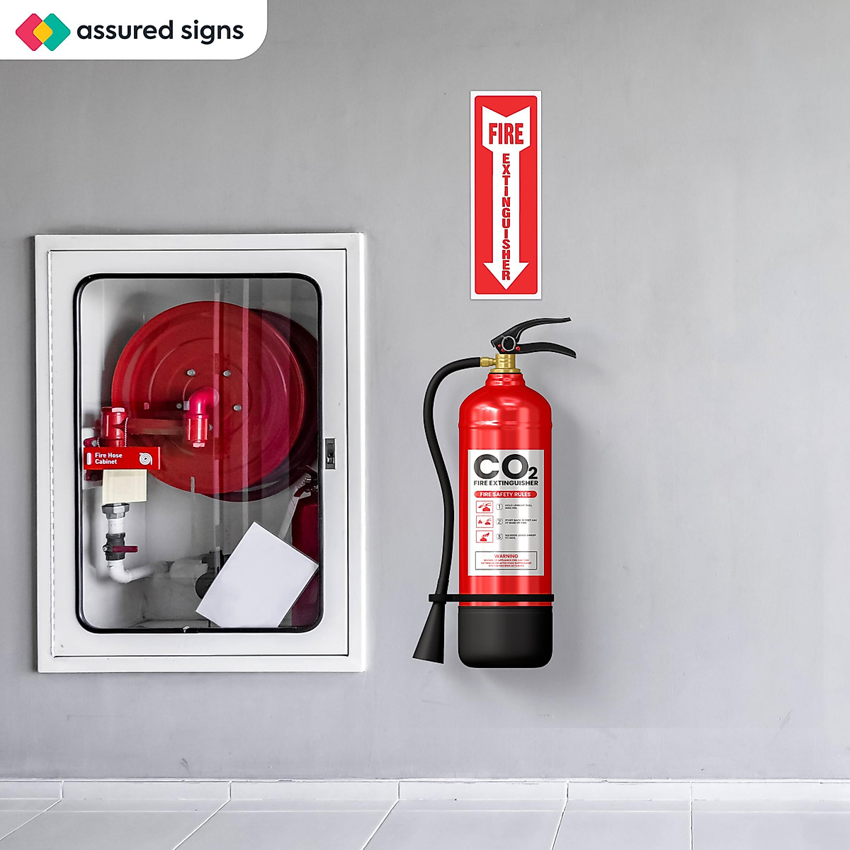 Fire Extinguisher Sign Sticker - 12 Pack - 4" X 12" - 5 Mil Vinyl - Bright Red White Colors - Durable Self Adhesive, Weatherproof, UV Protected - Ideal for Inside Office or Boat