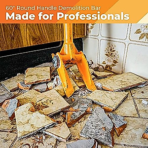 Gutster 60" Round Handle Demolition Bar - Ultimate Flooring/Hardwood Demolition Tool - Long Handle for Maximum Leverage - Ergonomic Handle to Apply Pressure Without Wrist Strain