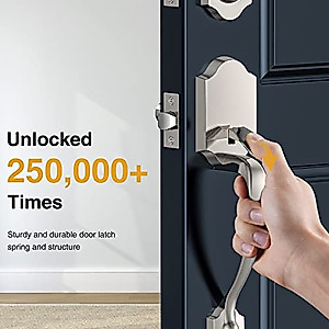 Brightify Satin Nickel Front Door Handle, Satin Nickel Door Handle with Door Lever, Modern Front Door Handle Set, Adjustable Deadbolt Lock Set with Single Cylinder, Reversible for Right&Left