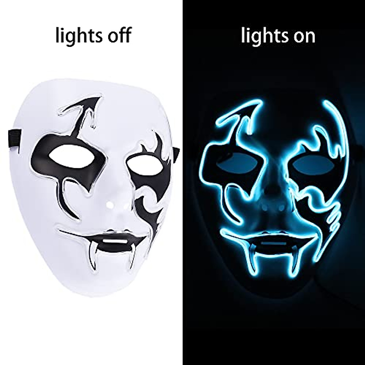 Halloween Costume Mask, 3 Flash Modes, LED Light Up Scary Mask for Festival Cosplay Halloween Masquerade Parties, Carnival Gifts, Adjustable Face (Blue)