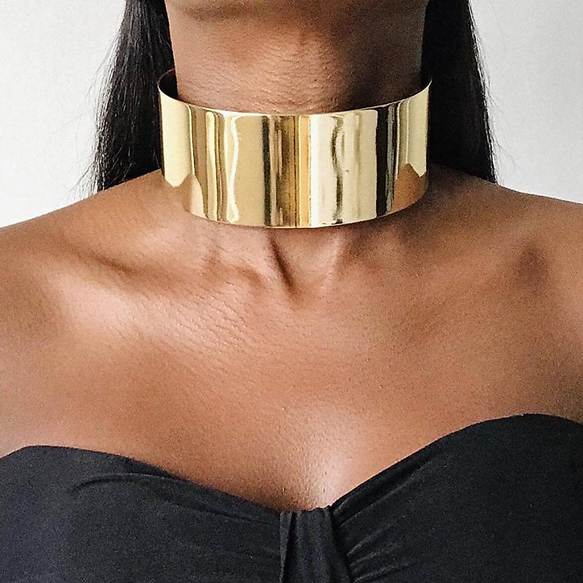 Fstrend Statement Chunky Choker Gold Plated African Necklace Costume Party Jewelry Accessories for Women and Girls (Gold)