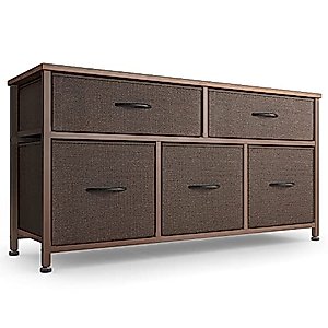 CubiCubi Dresser for Bedroom, Tall Wide Storage Organizer 5 Drawer Dresser for Bedroom Hallway, Sturdy Steel Frame Wood Top, Brown