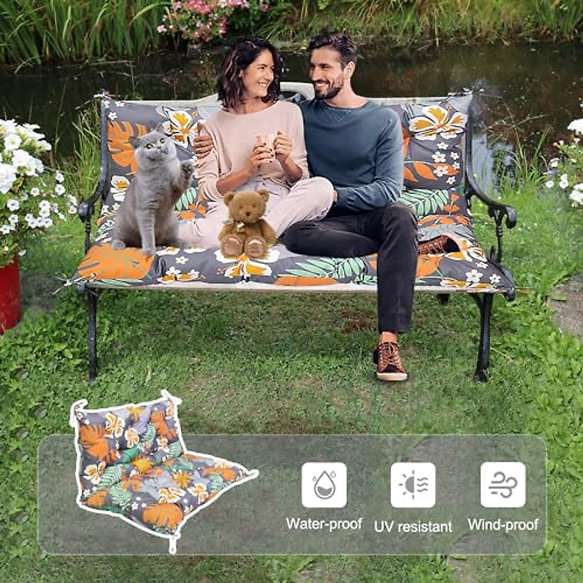 Porch Swing Cushions Outdoor 60 inch Swing Cushion Replacement Outdoor Waterproof Thicken 4" Patio Swing Cushion with Ties for Garden Patio Porch Furniture Swing Outdoor Bench Cushions, 60x 40 inch