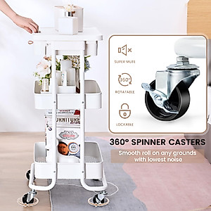 TOOLF Rolling Storage Cart with Drawer & Table Top, 3 Tier Metal Rolling Utility Cart, White Rolling Cart Organizer for Teacher Craft Baby Nursery, Utility Cart for Kitchen Bathroom Bedside Office