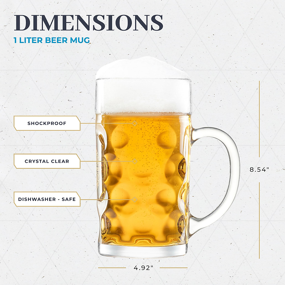 BAVARIA TRACHTEN Oktoberfest Glass Beer Mug - Authentic Beer Stein - Traditional German Beer Mugs - Franziskaner Mug Weissbier Glass - 1 Liter 34 oz Beer Mug - Extra Large