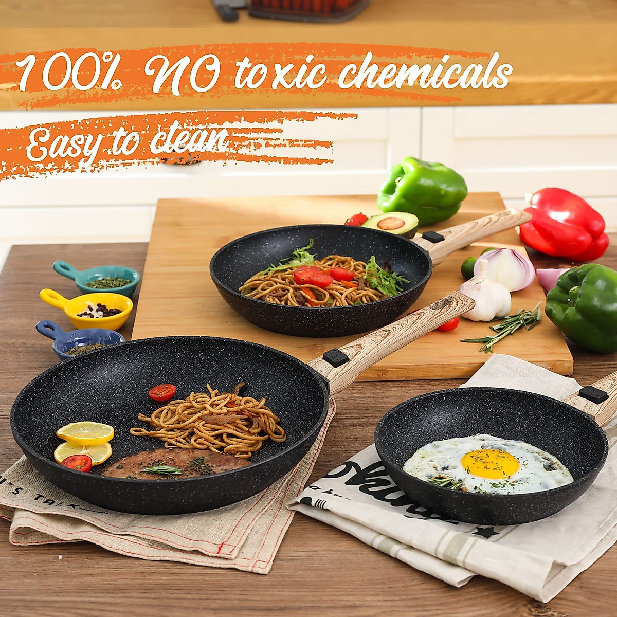 DRICKATE Frying Pan Set Nonstick Skillet Set for Induction Cooktop with Detachable Handle Marble Coating, Frying Pan Nonstick 8 Inch+9.5 Inch +11 Inch (3PCS)