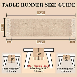yuboo Boho Table Runner, Fall Rustic Farmhouse Dresser Runners Cover Top for Bedroom, Dining Table, Fall Table Decor, Bridal Shower, Burlap Linen Table Runner 72 inches Long (15x72 Tassels Included)