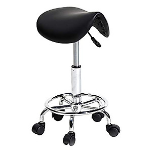 Saddle Stool Swivel Rolling Chair, Ergonomic Saddle Stool with Wheels, Height Adjustable, for Kitchen, Salon, Spa, Tattoo, Clinic (Black)