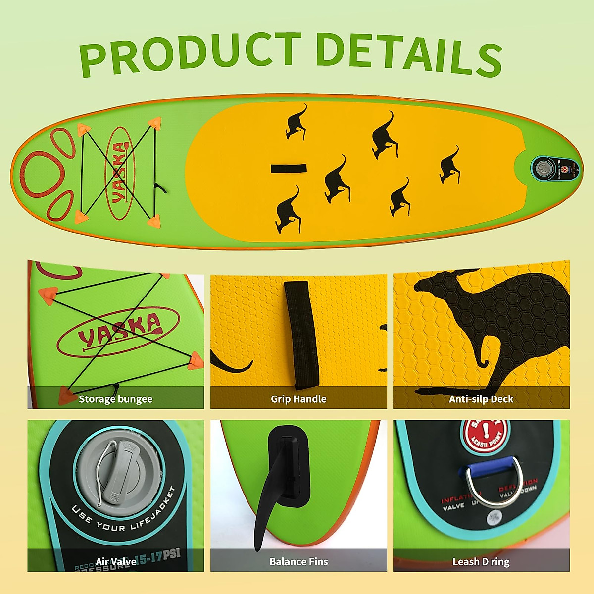 YASKA Kids Paddle Board Inflatable, Paddle Board Kids 10-12 Small Isup 9 ft Child 6-12, Youth Stand Up Paddle Board Blow Up, Childrens Paddleboard (Green)