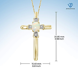 JEWELEXCESS Gold Cross Necklaces for Women – 14k Gold Cross Necklace for Women Over .925 Sterling Silver Cross – 4k Opal Necklace Centerpiece, White Diamond Accents – Hypoallergenic Cross Pendant