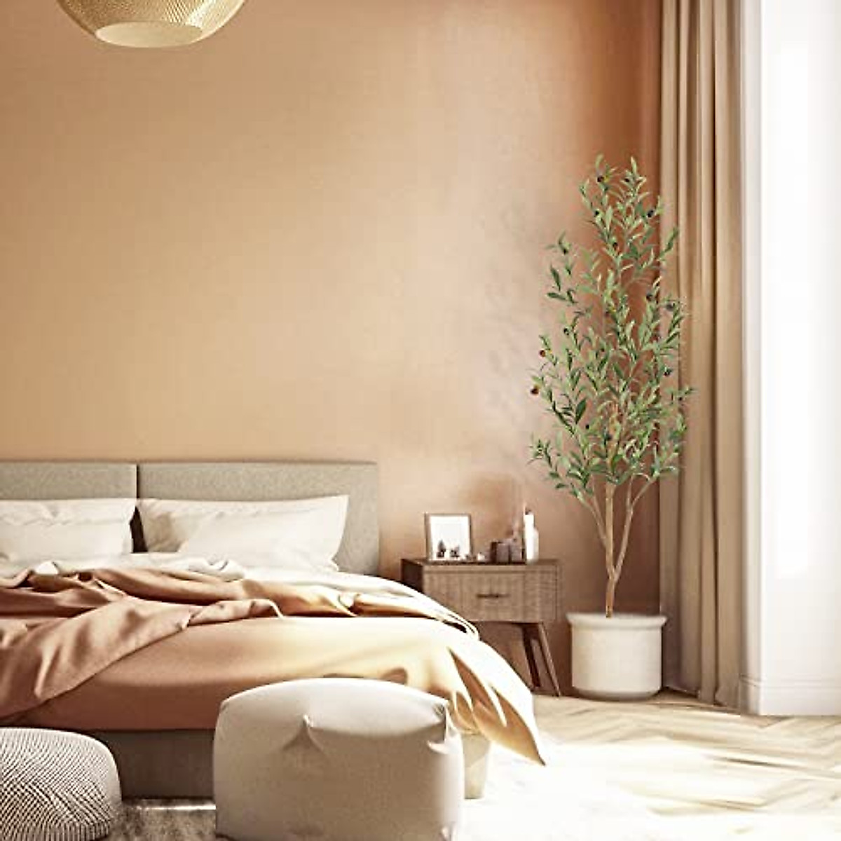 Bellacat Faux Olive Tree 5ft，Olive Trees Artificial Indoor with Natural Wood Trunk and Realistic Leaves and Fruits. 5 Feet(60in) Fake Olive Tree for Home House Office Décor.