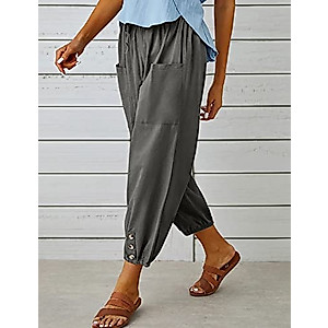 Acesulu Summer Linen High Waist Yoga Pants Drawstring Wide Leg Cropped Pants Trousers with Pockets for Women (0099-DarkGray-XL)