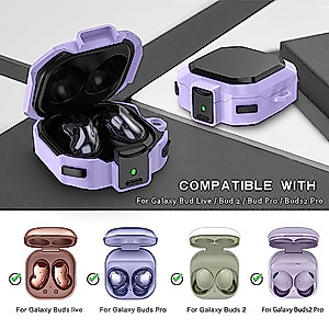 [with Lock] Armor Cover for Galaxy Buds Pro Case/Galaxy Buds 2 Case/Galaxy Buds Live Case,Shockproof PC+TPU Protective Cover for Samsung Buds 2/Buds Pro/Buds Live with Fashion Candy Keychain(Purple)