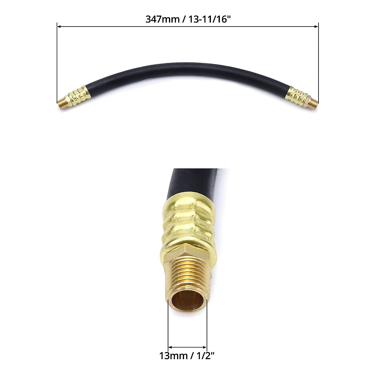 QWORK Air Compressor Hose, 3/8" X 15" Air Hose, 300 PSI Max Working Pressure, 1/4" Male NPT To 1/4" Male NPT Connections, 2 Pack