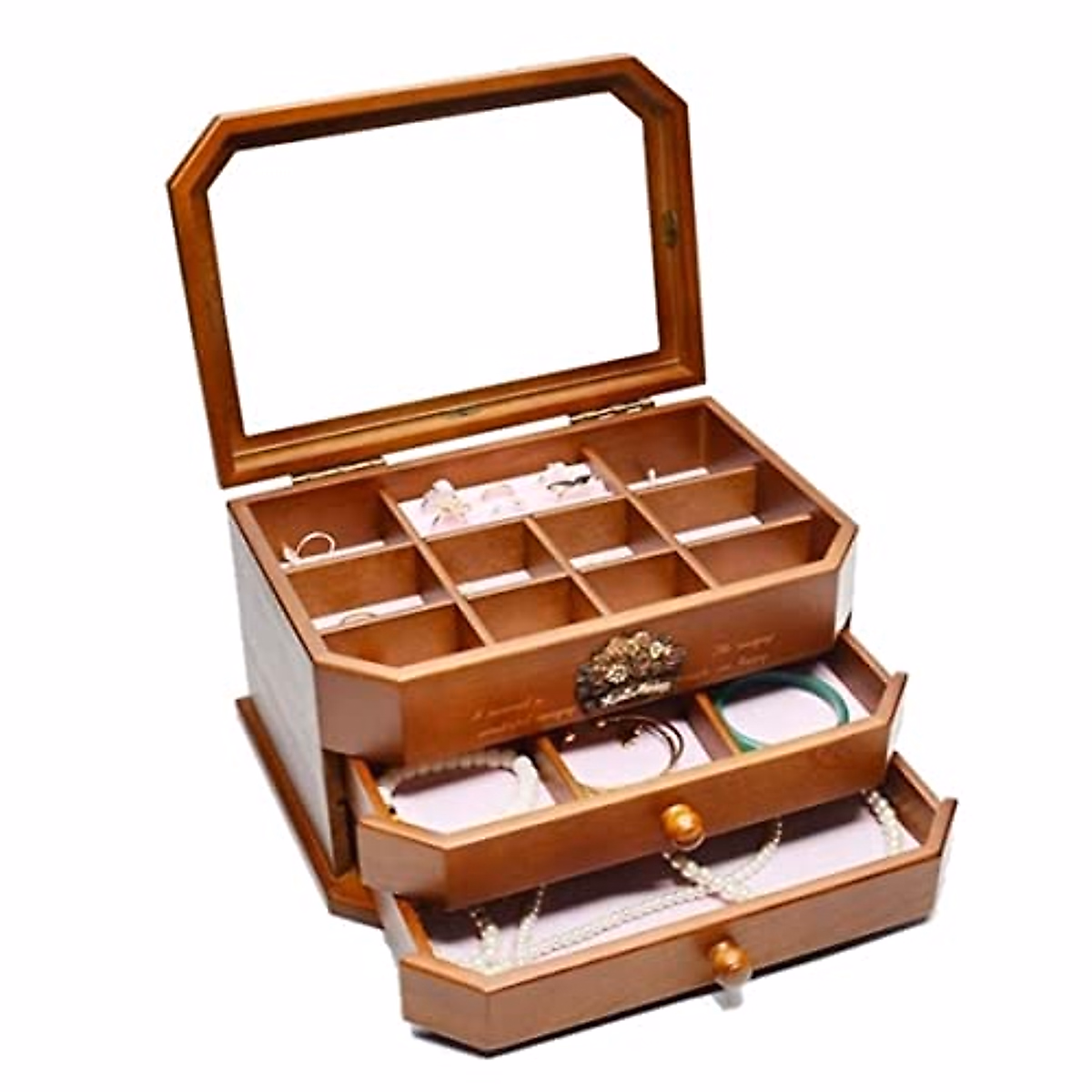 Yalych Solid Wood Jewelry Box Box 3 Layer Jewelry Display Storage Case For Earring Ring Necklace Bracelet jewellery case Jewelry Organizer