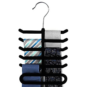 HANGERWORLD Black Velvet Flocked Tie Rack Hanger Belt Accessory Organizer For Closet Ties Holder